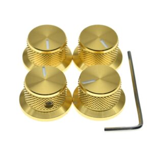 kaish 4pcs aluminium potentiometer knobs 1/4" universal top hat knobs bell control knob with set screw for guitar/bass/amps/preamps gold with indicator