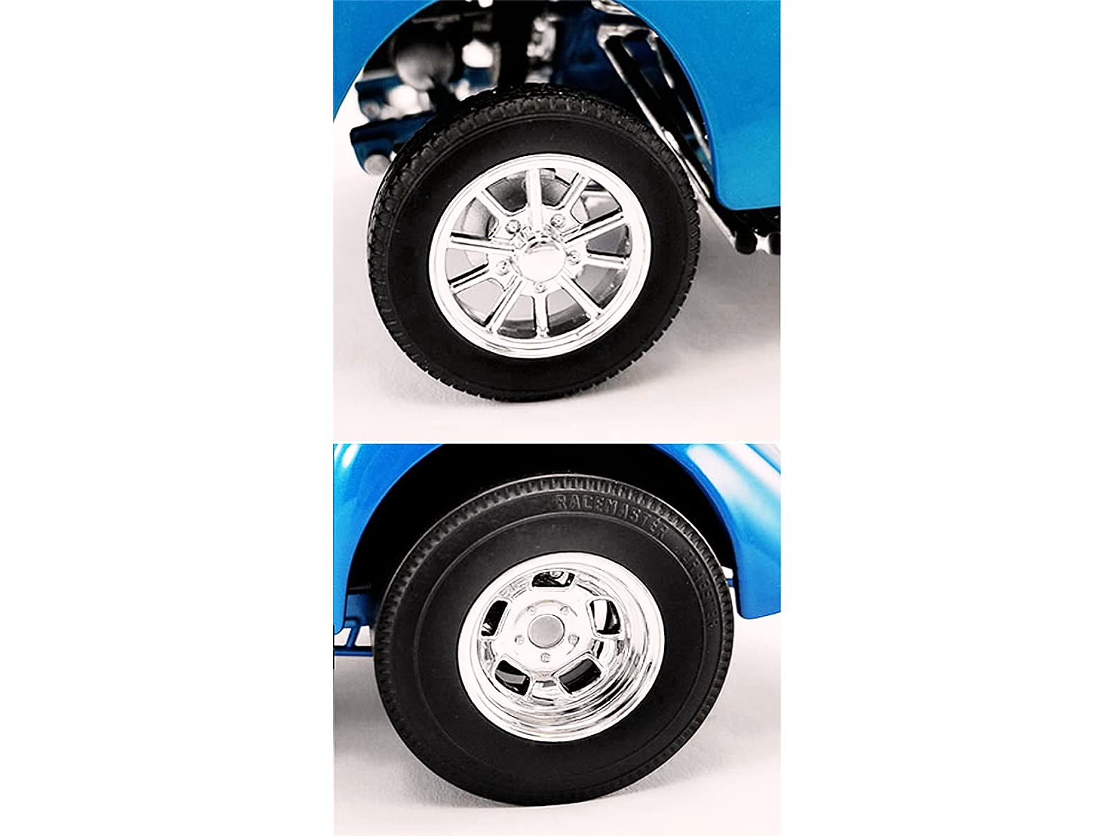 Show Chrome Gasser Wheels and Tires Set of 4 Pieces from 1940 Gasser for 1/18 Scale Models by Acme A1800921 W