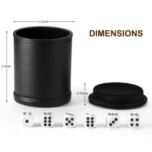 Hloyacc Felt Lined Dice Cup PU Leather Set, Quiet Shaker for Dice Board Family Games Yahtzee Farkle, Set of Six 16mm Rolling Dice Included