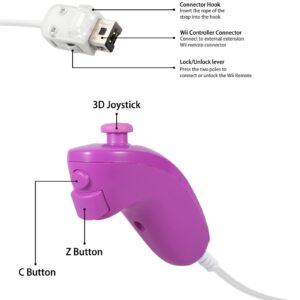 Dliaonew 2 Psck Remote Controller Build in Motion Plus and Nunchuck for Wii/Wii U, Gamepad with Silicone Case and Wrist (Purple and Pink)