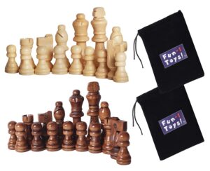 fun+1 toys! 32 count wooden chess pieces only with storage bags - staunton style wood chess pieces for chess tournament. compatible with any chess set, contains king, queen and other chessmens