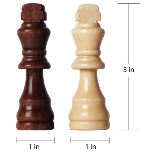 Fun+1 Toys! 32 Count Wooden Chess Pieces Only with Storage Bags - Staunton Style Wood Chess Pieces for Chess Tournament. Compatible with Any Chess Set, Contains King, Queen and Other Chessmens