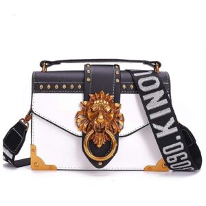 zjrly fashion metal lion head mini square bag shoulder bag messenger bag clutch bag female designer wallet handbag, white