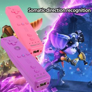 Dliaonew 2 Psck Remote Controller Build in Motion Plus and Nunchuck for Wii/Wii U, Gamepad with Silicone Case and Wrist (Purple and Pink)