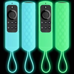 tokerse 2 pack glow firestick remote cover 1st gen, silicone protective sleeve case cover compatible with fire tv (2017 edition) (2nd gen) / fire tv stick 1st gen remote glow in the dark - blue green