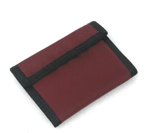 california bifold nylon wallet w/inside pocket. hook & loop closures. made in usa (burgundy)