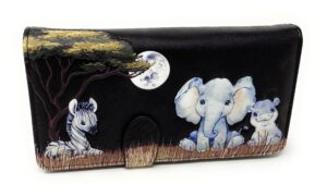 shag wear babies of africa large animal safari wallet for women and teen girls vegan faux leather 7" black