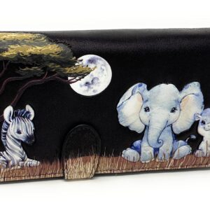 Shag Wear Babies of Africa Large Animal Safari Wallet for Women and Teen Girls Vegan Faux Leather 7" Black