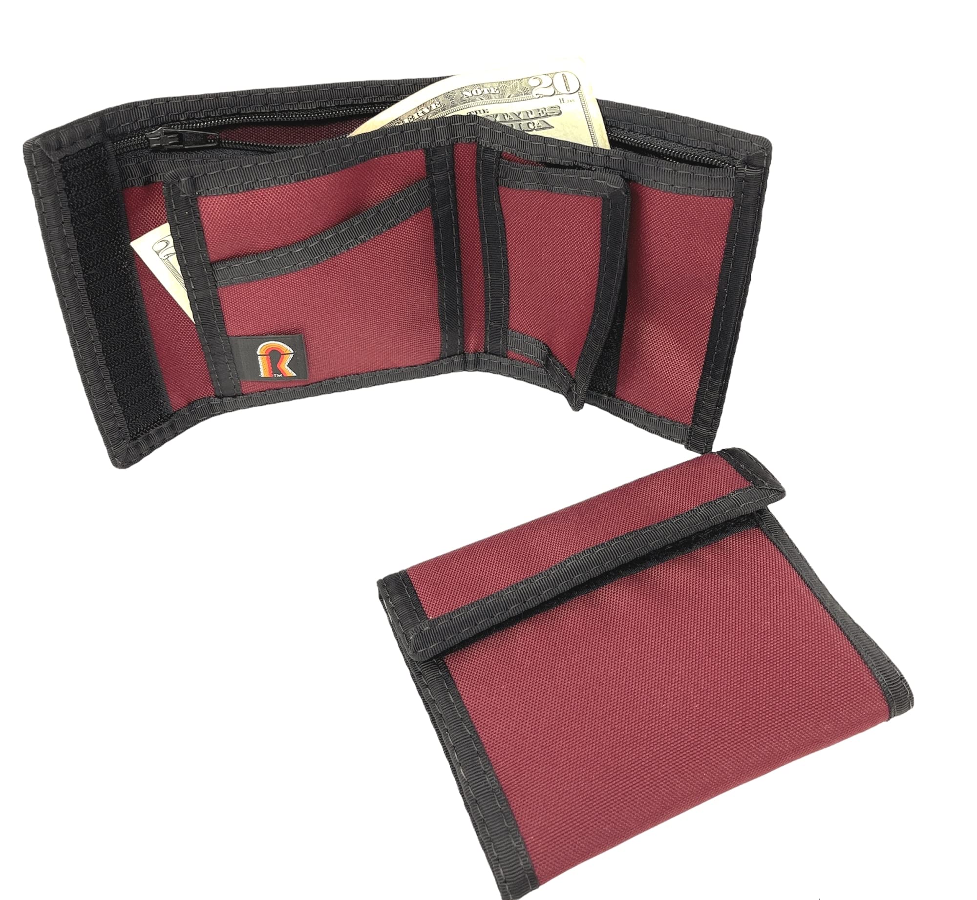 California Bifold Nylon Wallet w/Inside Pocket. Hook & Loop Closures. Made in USA (BURGUNDY)