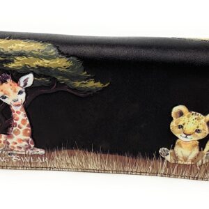 Shag Wear Babies of Africa Large Animal Safari Wallet for Women and Teen Girls Vegan Faux Leather 7" Black