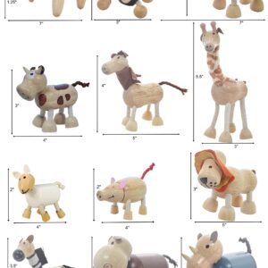 TEKOR Bendable Wooden Animal Toys, Set of 12 | Fun & Posable Farm & Jungle & Safari Animals for Toddlers | Preschool Montessori Toy, Smooth Natural Wood Animals for Girls Boys