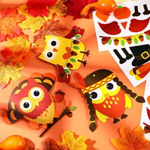 Autumn Thanksgiving Owl Craft Kit for Kids DIY Fall Turkey Day Paper Craft Kits Assorted Owl Shapes Gift with Pumpkins Favors Thanksgiving Day Project Home Classroom Game Activities(36 Sets)