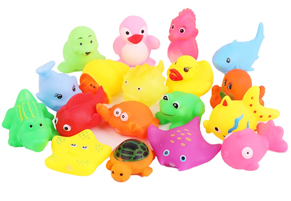 18 PCS Preschool Bath Toys Set for Toddlers Kids 1-3 2-4, Rubber Cute Sea Animals, Rubber Duck Toy for Infants 6-12 Months, Bathtub Toys for 1 Year Old,Baby Pool Floating Toy for Kids Party Decoration