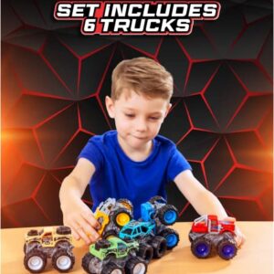 Team Power Monster Trucks Toys for Boys and Girls, 4-Wheel Drive Friction Powered 6-Pack Push and Go Toy Cars with Giant Wheels, 360° Crazy Stunts, Age 3, 4-7 and Above [Amazon Exclusive] (6 Pack)