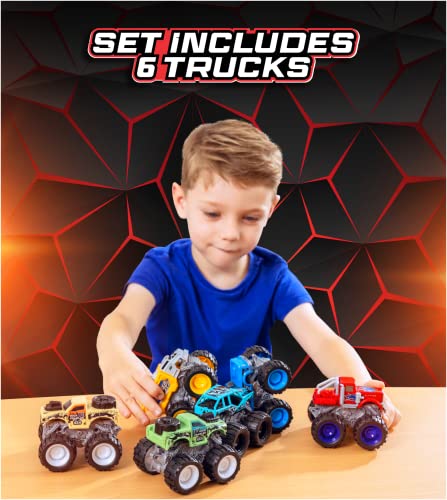 Team Power Monster Trucks Toys for Boys and Girls, 4-Wheel Drive Friction Powered 6-Pack Push and Go Toy Cars with Giant Wheels, 360° Crazy Stunts, Age 3, 4-7 and Above [Amazon Exclusive] (6 Pack)