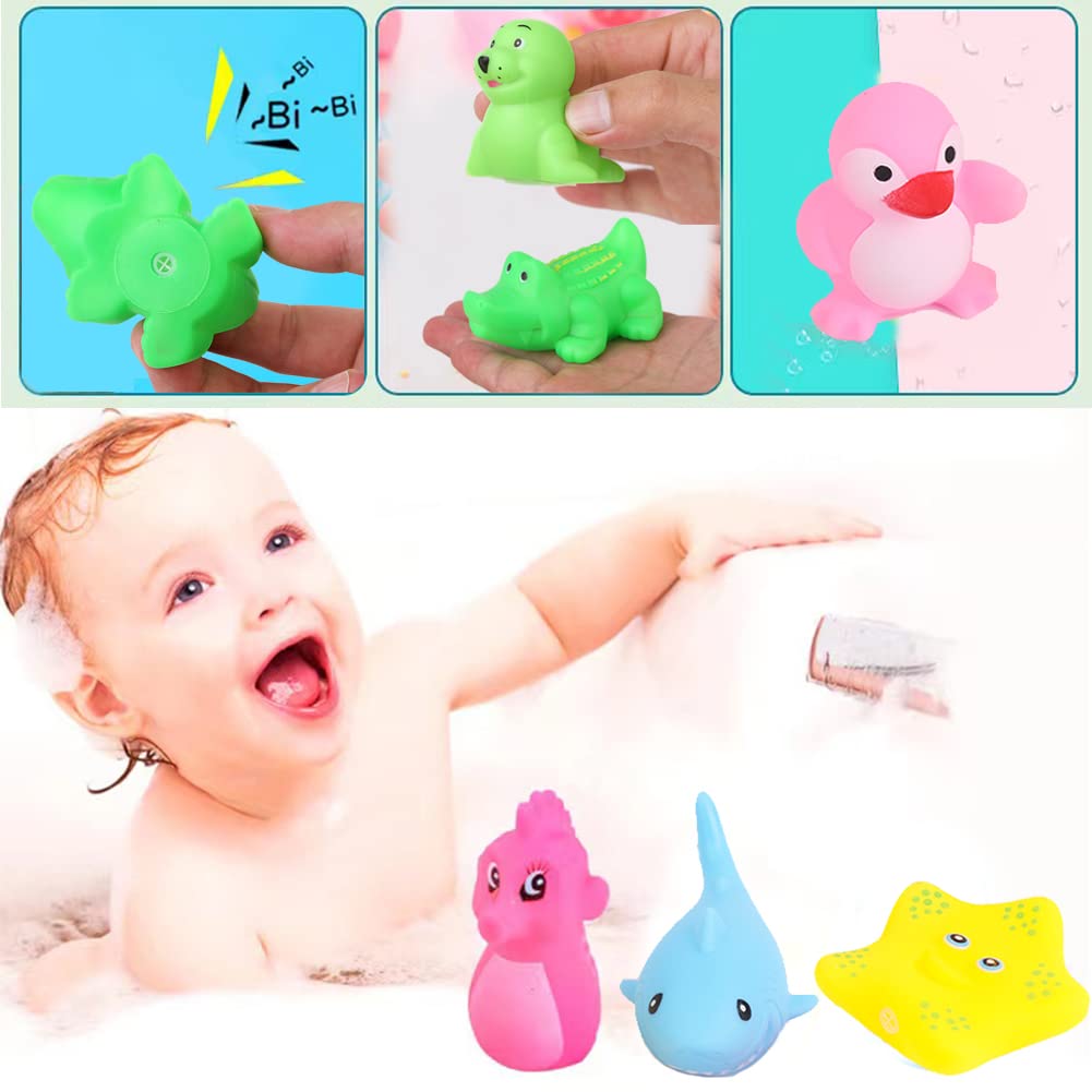 18 PCS Preschool Bath Toys Set for Toddlers Kids 1-3 2-4, Rubber Cute Sea Animals, Rubber Duck Toy for Infants 6-12 Months, Bathtub Toys for 1 Year Old,Baby Pool Floating Toy for Kids Party Decoration