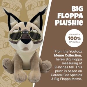 Youtooz Meme Big Floppa Plushie 9", Soft 100% PP-Cotton, Raise Your Floppa Meme Plushies, Based on Caracal Cat Species & Big Floppa Meme