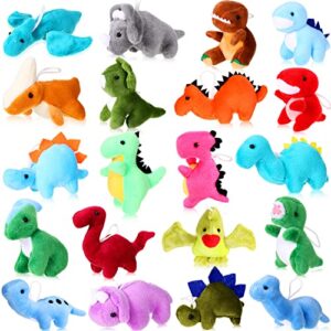 20 pack operation christmas plush mini dinosaur stuffed animal bulk dinosaur party favors toys dinosaur plush keychain soft dino figures assortment cute dino plush, goody bags filler for boys girls