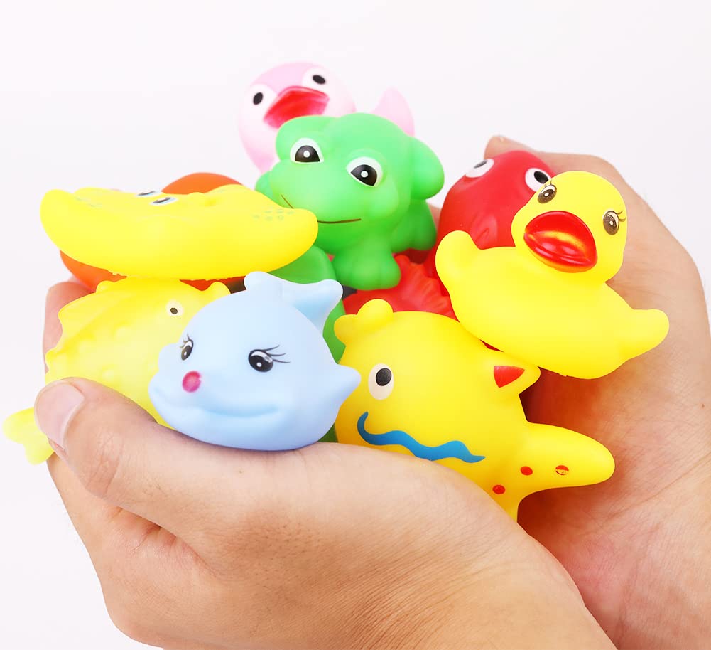 18 PCS Preschool Bath Toys Set for Toddlers Kids 1-3 2-4, Rubber Cute Sea Animals, Rubber Duck Toy for Infants 6-12 Months, Bathtub Toys for 1 Year Old,Baby Pool Floating Toy for Kids Party Decoration