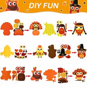 Autumn Thanksgiving Owl Craft Kit for Kids DIY Fall Turkey Day Paper Craft Kits Assorted Owl Shapes Gift with Pumpkins Favors Thanksgiving Day Project Home Classroom Game Activities(36 Sets)