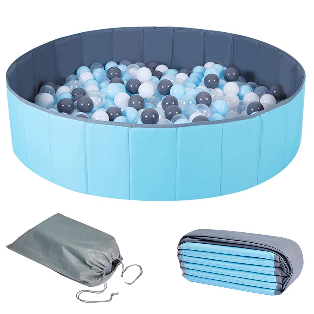 TuKIIE Ball Pit for Toddlers & Kids, 47" Large Foldable Play Ball Pool with Storage Bag, Portable Baby Playpen Yard Fence for Outdoor, Indoor(Light Blue)