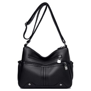 notag leather shoulder bags women crossbody handbags casua travel purses large meseenger bag (black)