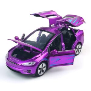 chengchuang car model x 1:32 scale alloy diecast pull back electronic toys with lights and sound, mini vehicles toys for kids gift car lovers collection (purple)