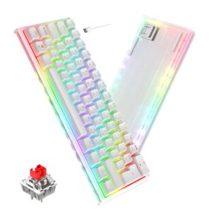 ziyou lang mk25-1 60% mechanical keyboard custom hot swappable gaming keyboard programmable w/rgb backlit transparent case pudding keycaps nkro compact for gamer typist pc ps4 xbox（linear red switch）