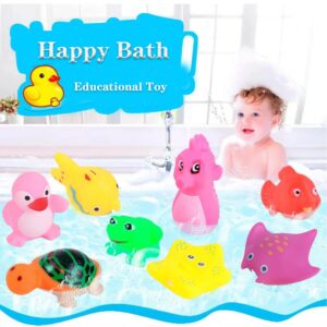 18 PCS Preschool Bath Toys Set for Toddlers Kids 1-3 2-4, Rubber Cute Sea Animals, Rubber Duck Toy for Infants 6-12 Months, Bathtub Toys for 1 Year Old,Baby Pool Floating Toy for Kids Party Decoration