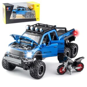 chengchuang toy car for boys, 1/32 scale die cast metal cars toys, pull back toy car with sounds and lights for kids gifts (blue)