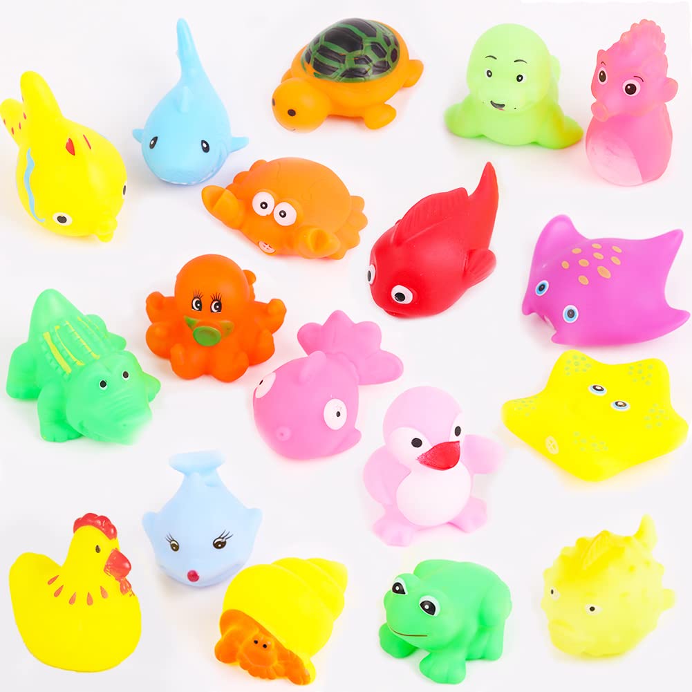 18 PCS Preschool Bath Toys Set for Toddlers Kids 1-3 2-4, Rubber Cute Sea Animals, Rubber Duck Toy for Infants 6-12 Months, Bathtub Toys for 1 Year Old,Baby Pool Floating Toy for Kids Party Decoration