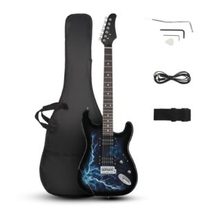 ktaxon 39 inch electric guitar, full size solid body h-h pickups 6 strings beginner guitar kit with gig bag, strap, tremolo arm, cable & picks (black back)