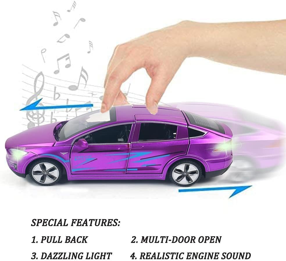 chengchuang Car Model X 1:32 Scale Alloy Diecast Pull Back Electronic Toys with Lights and Sound, Mini Vehicles Toys for Kids Gift Car Lovers Collection (Purple)