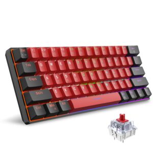 snpurdiri 60% wired mechanical keyboard, mini gaming keyboard with 61 red switches keys for pc, windows xp, win 7, win 10 (black-red, red switches)