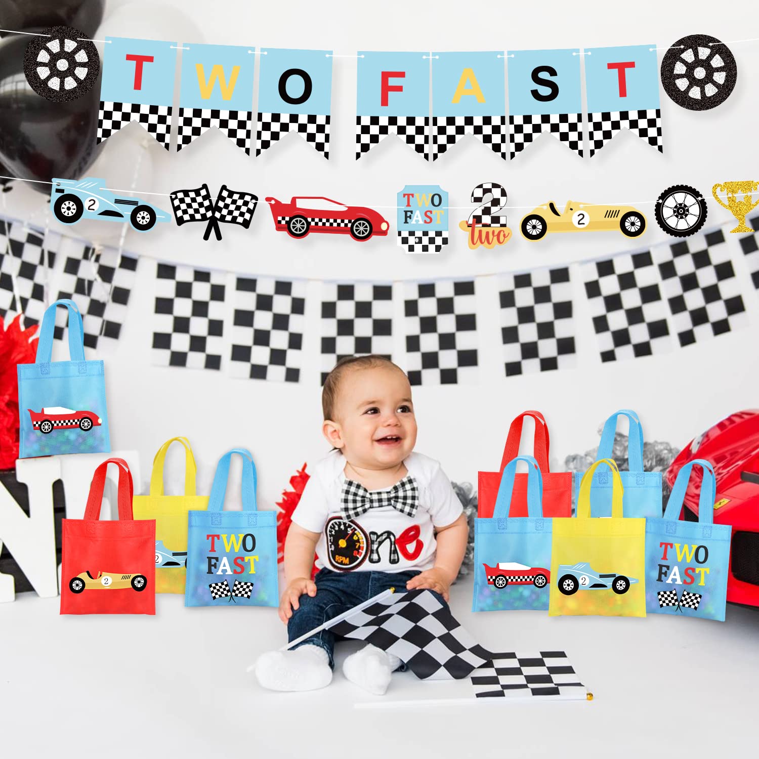 20Pcs Race Car Two Fast Party Favor Bags, Race Car Party Gifts Bags Racing Birthday Party Decorations for Kids Boys Men Racing Theme 2nd Birthday Party Race Car Party Supplies