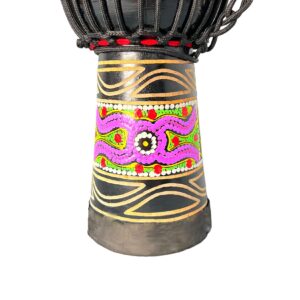 BORIYAM Djembe Drum Professionally Hand Carved, Goatskin Drum Head, From West African Style Tambourine, Bongo, Percussion (Black Clouds)