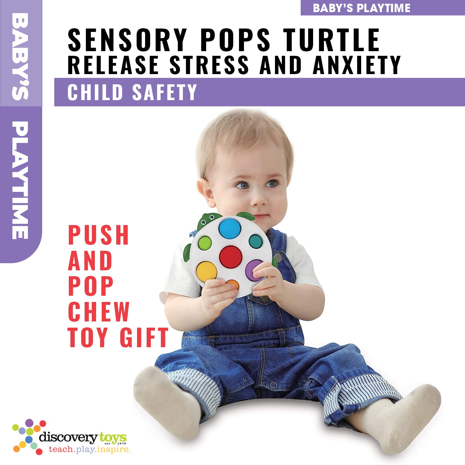 Discovery Toys Sensory POPS Turtle | Fidget Popper Sensory Toy | Push and Pop Chew Toy Gift for Baby, Infant, and Kids | Release Stress and Anxiety | Soothe Toy for Children