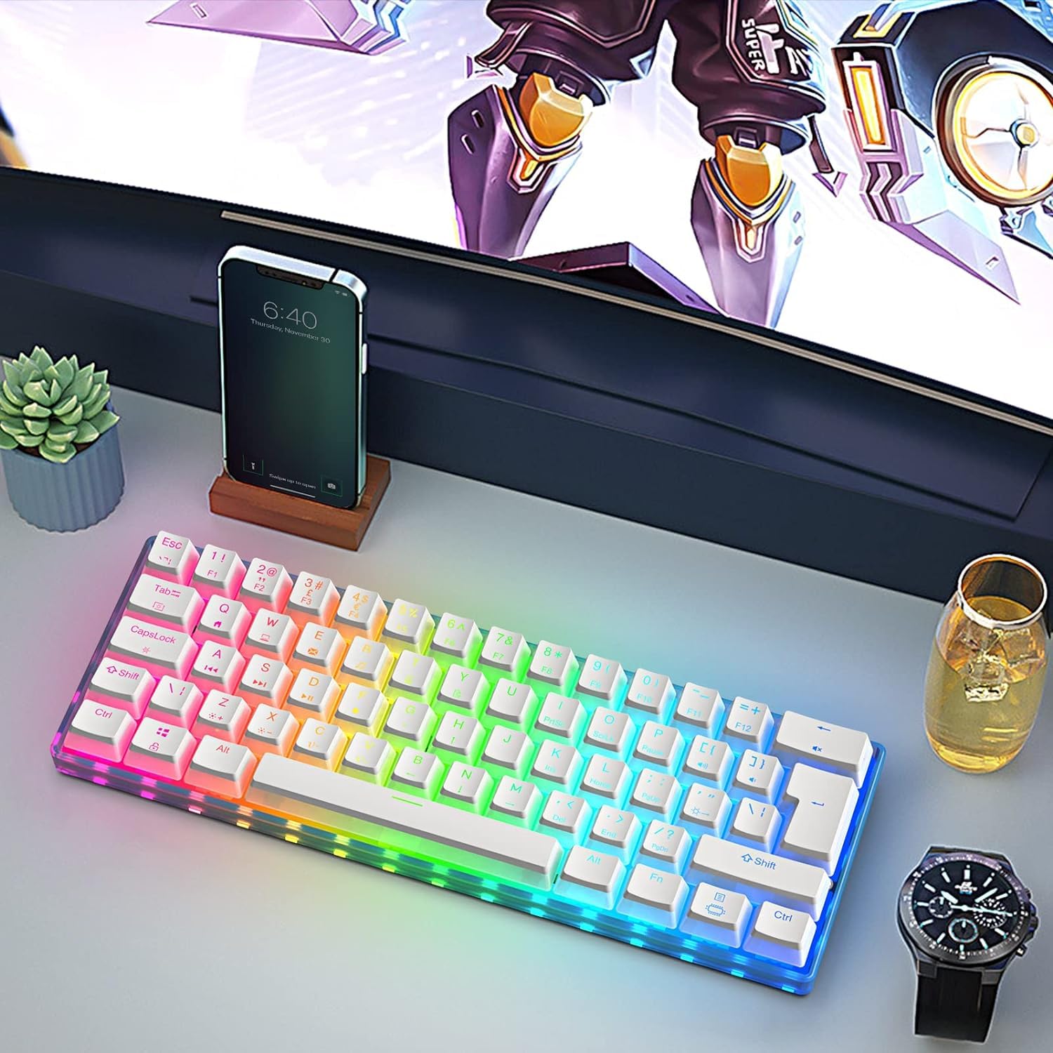 MAGIC-REFINER MK21 60% Mechanical Keyboard,Hot Swappable Outemu Red Switch,19 RGB Backlit Wired Compact Gaming Keyboard with Pudding Keycaps,Driver/Software Supports for PC Xbox one PS4 PS5