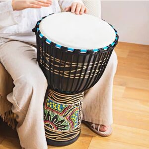 BORIYAM Djembe Drum Professionally Hand Carved, Goatskin Drum Head, From West African Style Tambourine, Bongo, Percussion (Black Clouds)