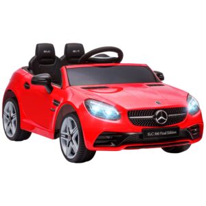 aosom mercedes slc 300 licensed kids electric car with remote control, 12v battery powered kids ride on car with music, lights, suspension for 3-6 years old, red