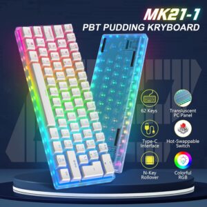 MAGIC-REFINER MK21 60% Mechanical Keyboard,Hot Swappable Outemu Red Switch,19 RGB Backlit Wired Compact Gaming Keyboard with Pudding Keycaps,Driver/Software Supports for PC Xbox one PS4 PS5