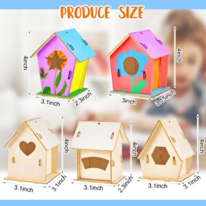 Juexica 15 Pcs 4" Wooden Birdhouses, Unfinished Wood Bird Houses Kits Arts and Spring Crafts Kids Wooden Bird Houses Bulk for Children to Build and Paint DIY Craft (Modern)