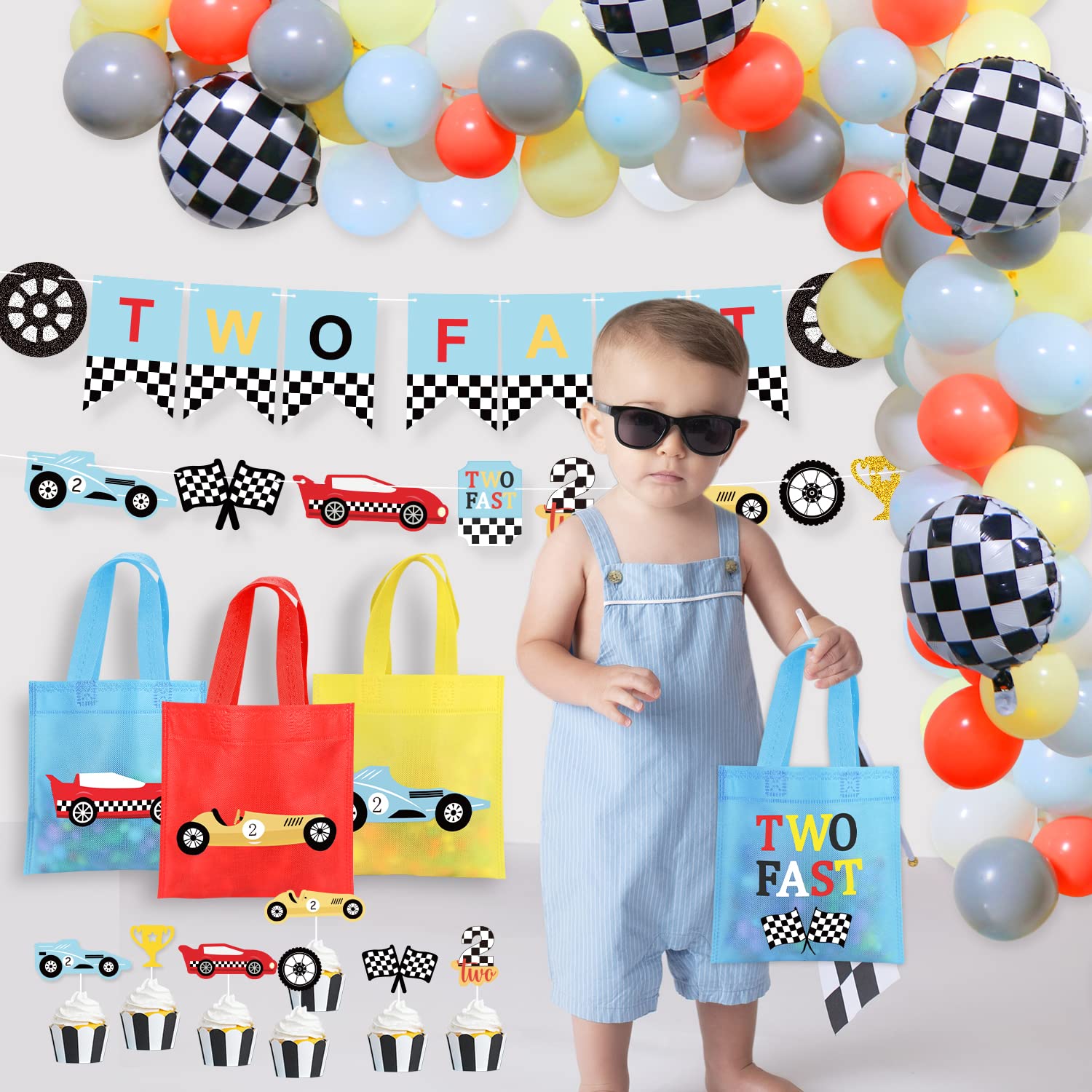 20Pcs Race Car Two Fast Party Favor Bags, Race Car Party Gifts Bags Racing Birthday Party Decorations for Kids Boys Men Racing Theme 2nd Birthday Party Race Car Party Supplies