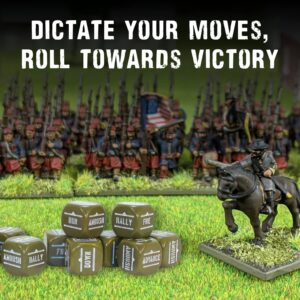 Wargames Delivered – Bolt Action Dice Orders D6 pack of 12 with Olive Drab Color and Actions Inscribed with White – Miniature Wargame Dice by Warlord Games (Olive Drab)