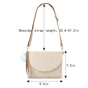 Women Small Straw Woven Cross-body Bag Shoulder Bag Bohemian Beach Envelope Flap Handbag