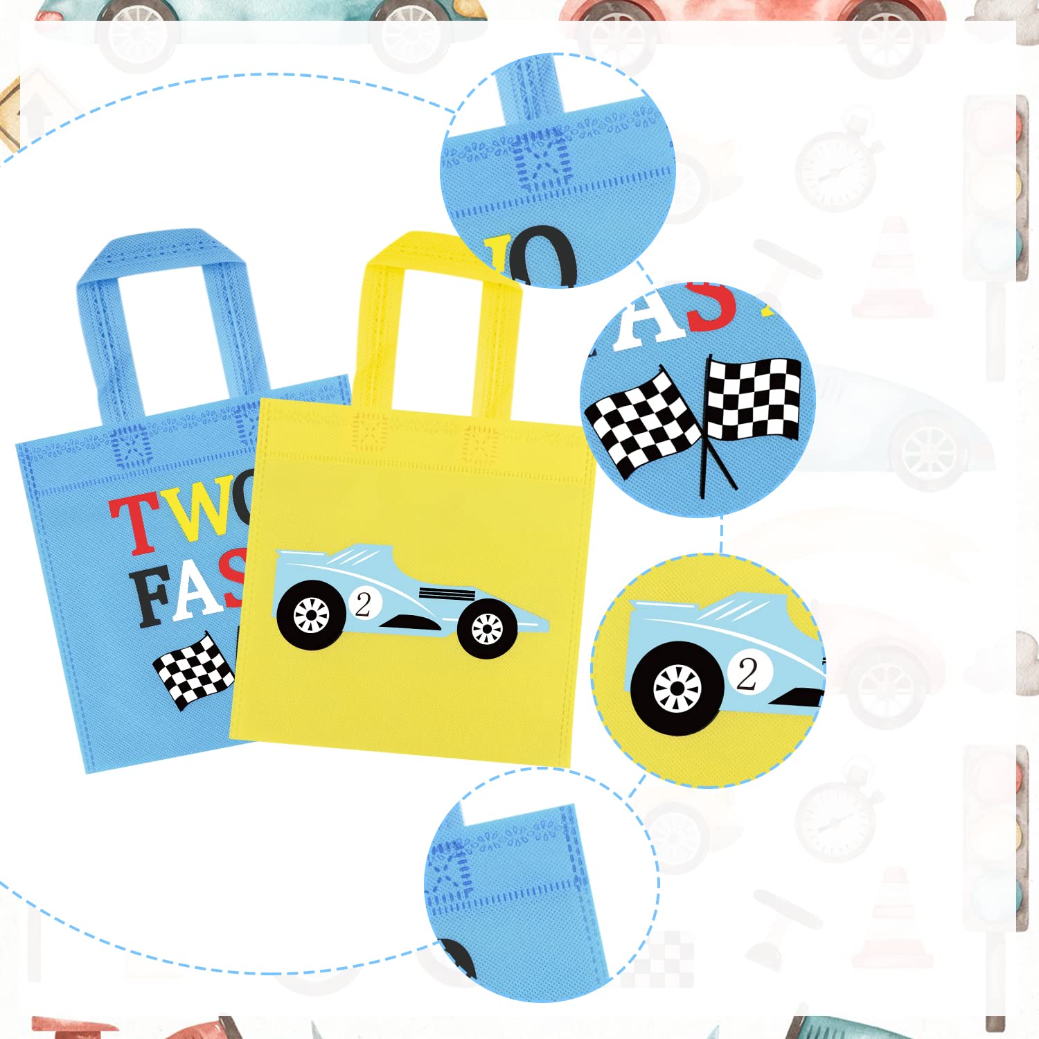 20Pcs Race Car Two Fast Party Favor Bags, Race Car Party Gifts Bags Racing Birthday Party Decorations for Kids Boys Men Racing Theme 2nd Birthday Party Race Car Party Supplies