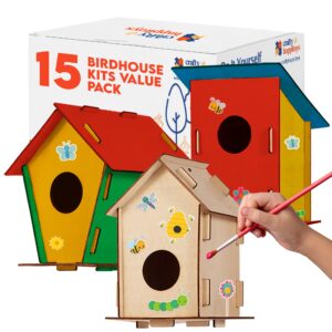 crafty happitoys birdhouse kit - 15 unfinished wood bird houses for children to paint - wood craft project kits for kids - wooden arts & craft for girls & boys