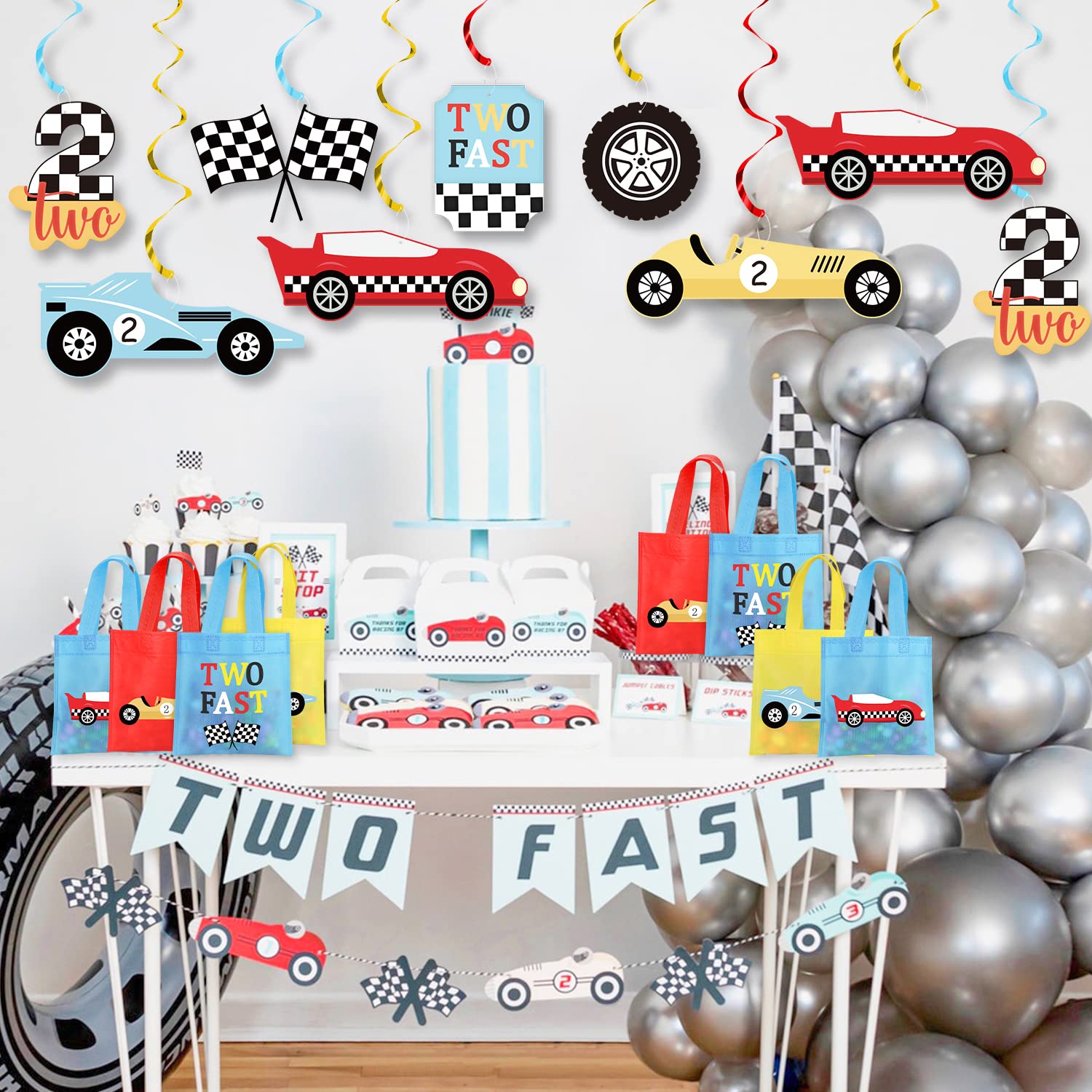 20Pcs Race Car Two Fast Party Favor Bags, Race Car Party Gifts Bags Racing Birthday Party Decorations for Kids Boys Men Racing Theme 2nd Birthday Party Race Car Party Supplies