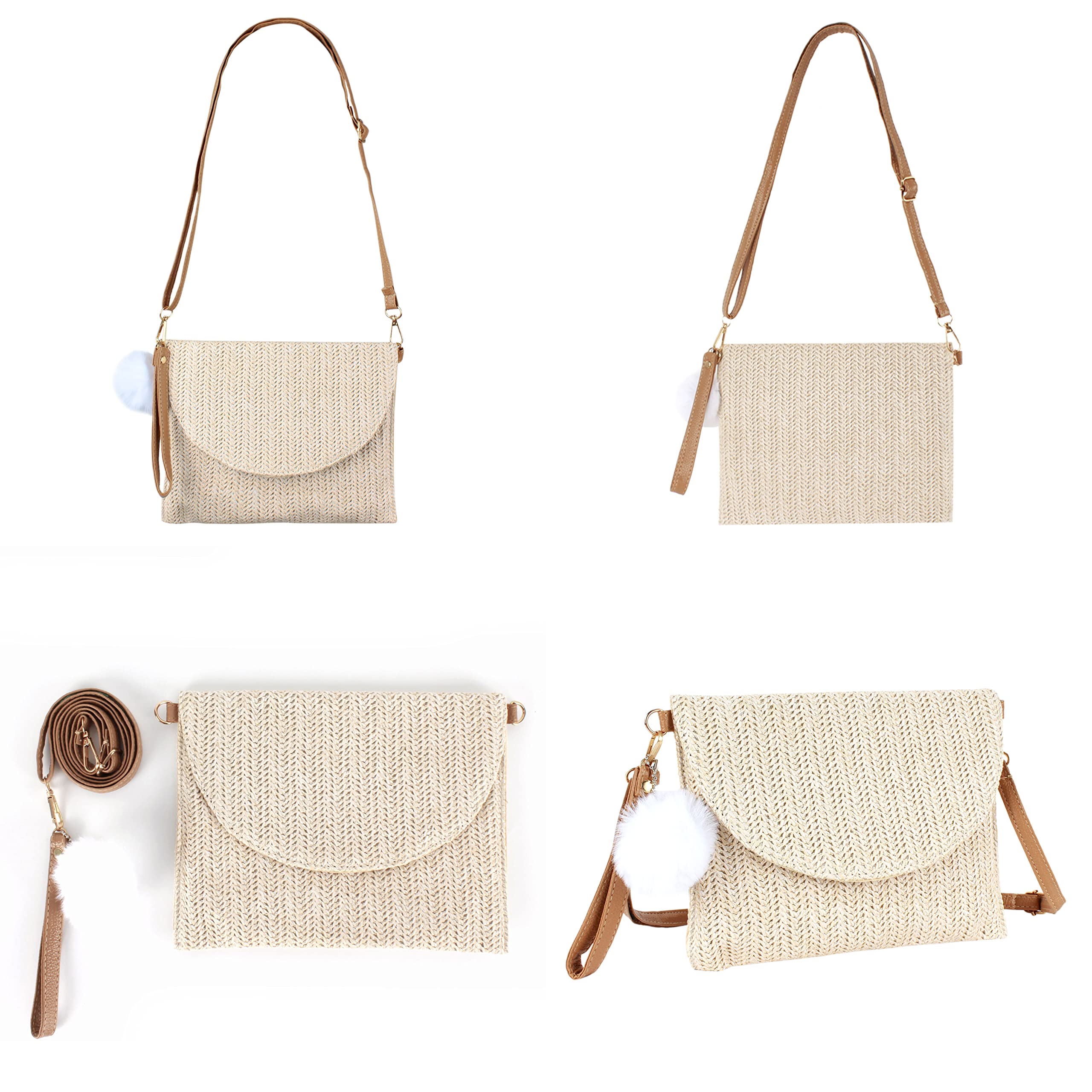 Women Small Straw Woven Cross-body Bag Shoulder Bag Bohemian Beach Envelope Flap Handbag