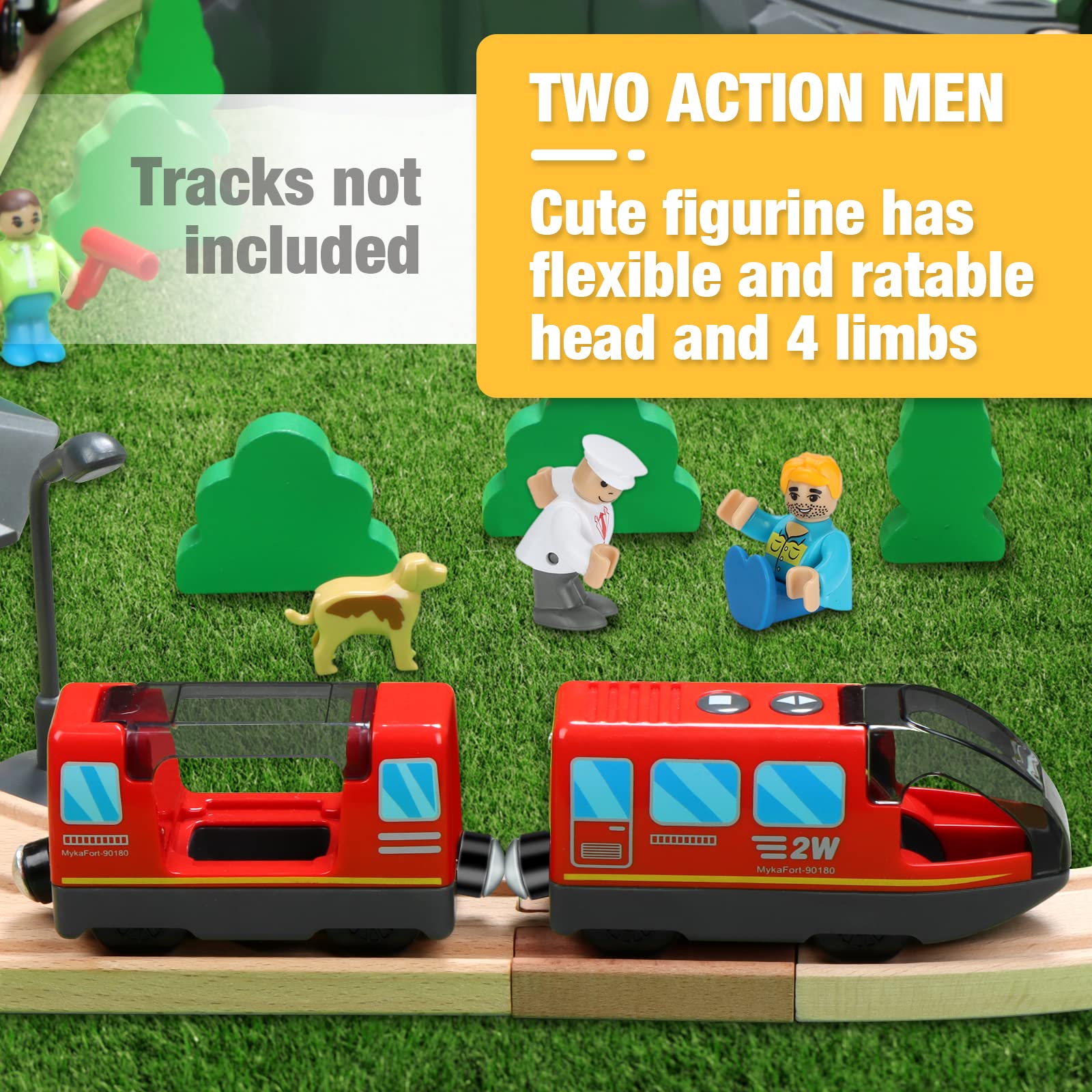 Battery Operated Train Set for Wooden Train Track (w/sound & Magnetic Connection), Powerful Engine Action Locomotive Train Set Fits Brio, Thomas, Chuggington Wooden Tracks, Train Toys for Toddlers 3Y+